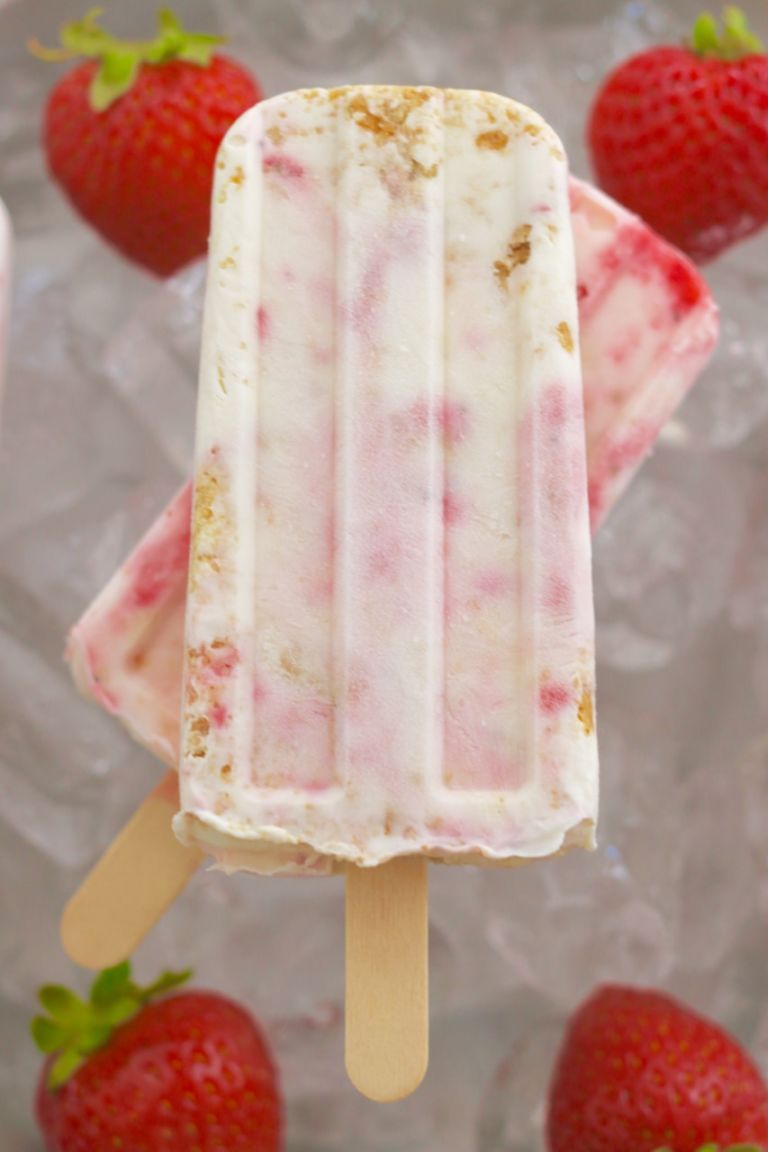 (RED) Strawberry Cheesecake Popsicles - Gemma’s Bigger Bolder Baking